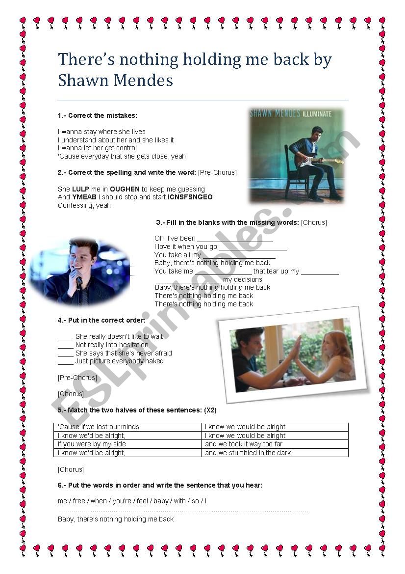 There´s nothing holding me back by Shawn Mendes - ESL worksheet by Britania