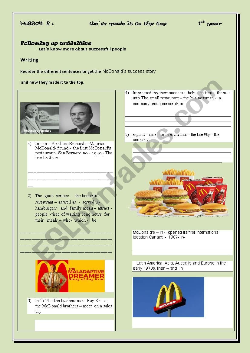 Lesson 2 We´ve made it to the top - ESL worksheet by bara yazan