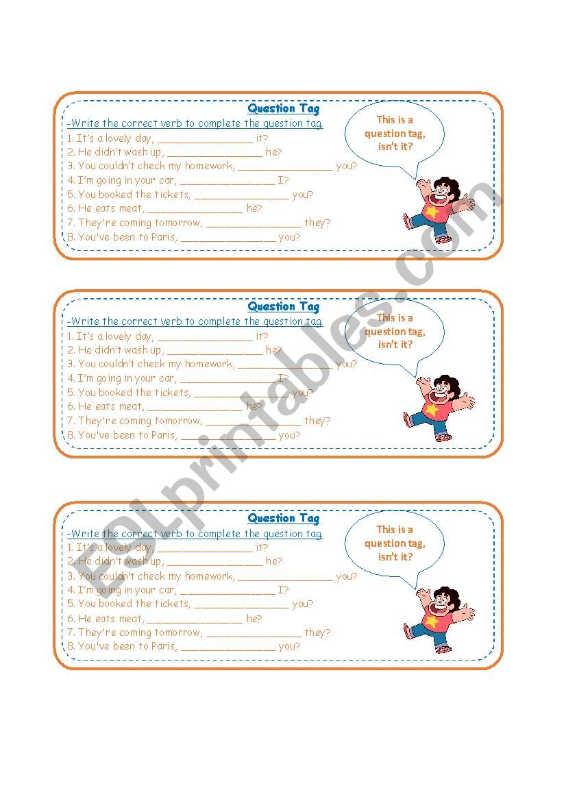 question tag - ESL worksheet by batoulhayat