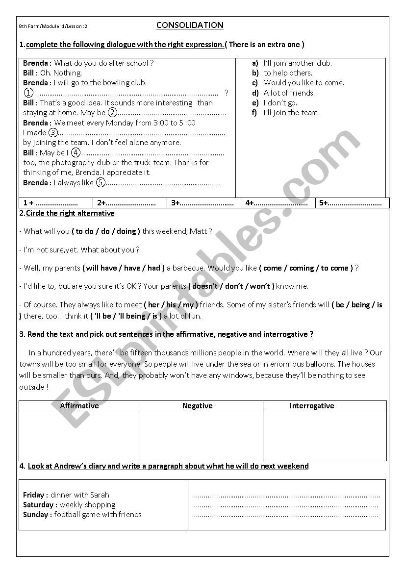 8th Form Module 1 lesson 2 - ESL worksheet by Assmous 8th Form Module 1 lesson 2 - ESL worksheet by Assmous