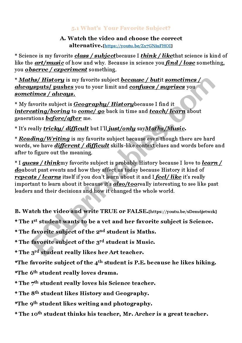 What´s your favorite subject? - ESL worksheet by jeepers@