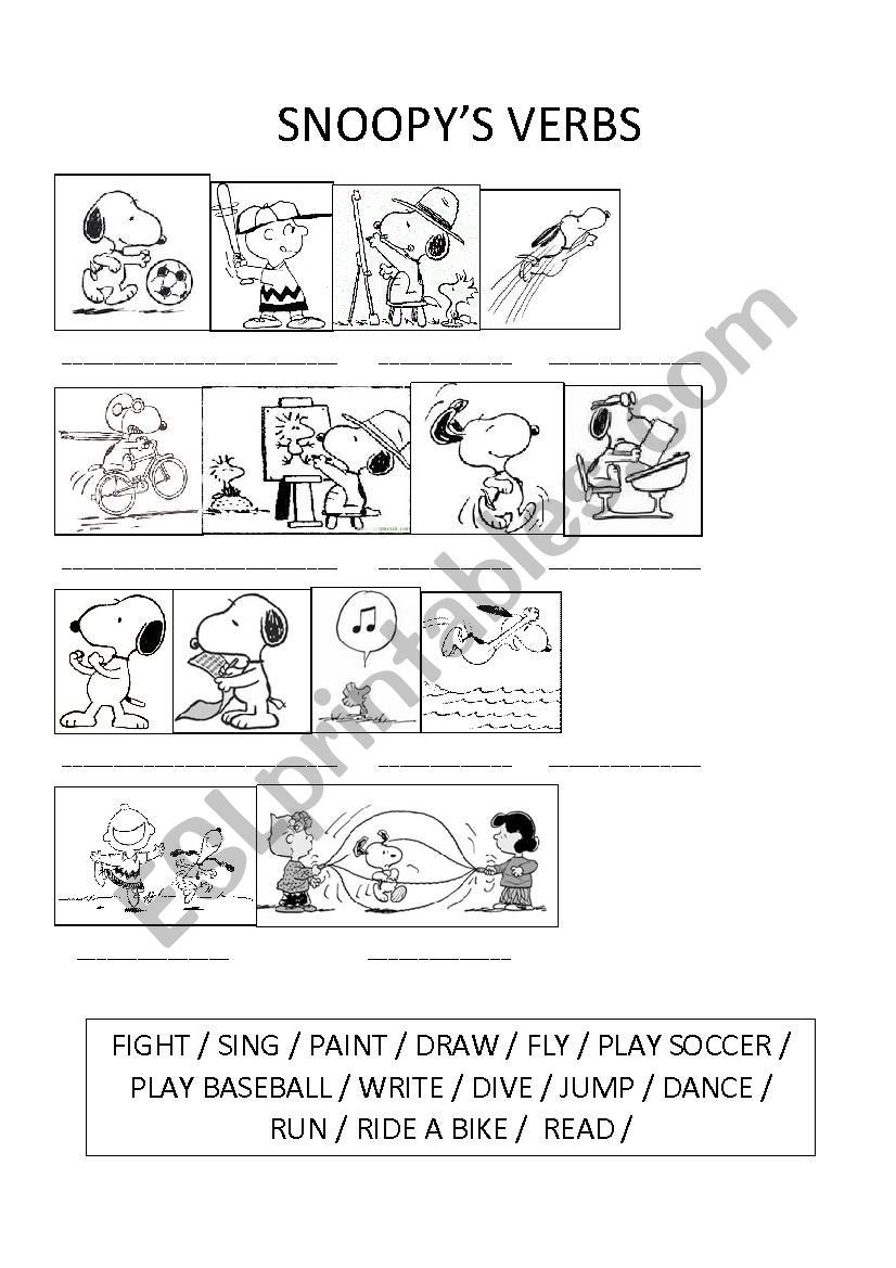 SNOOPY´S VERBS - ESL worksheet by Marelyn