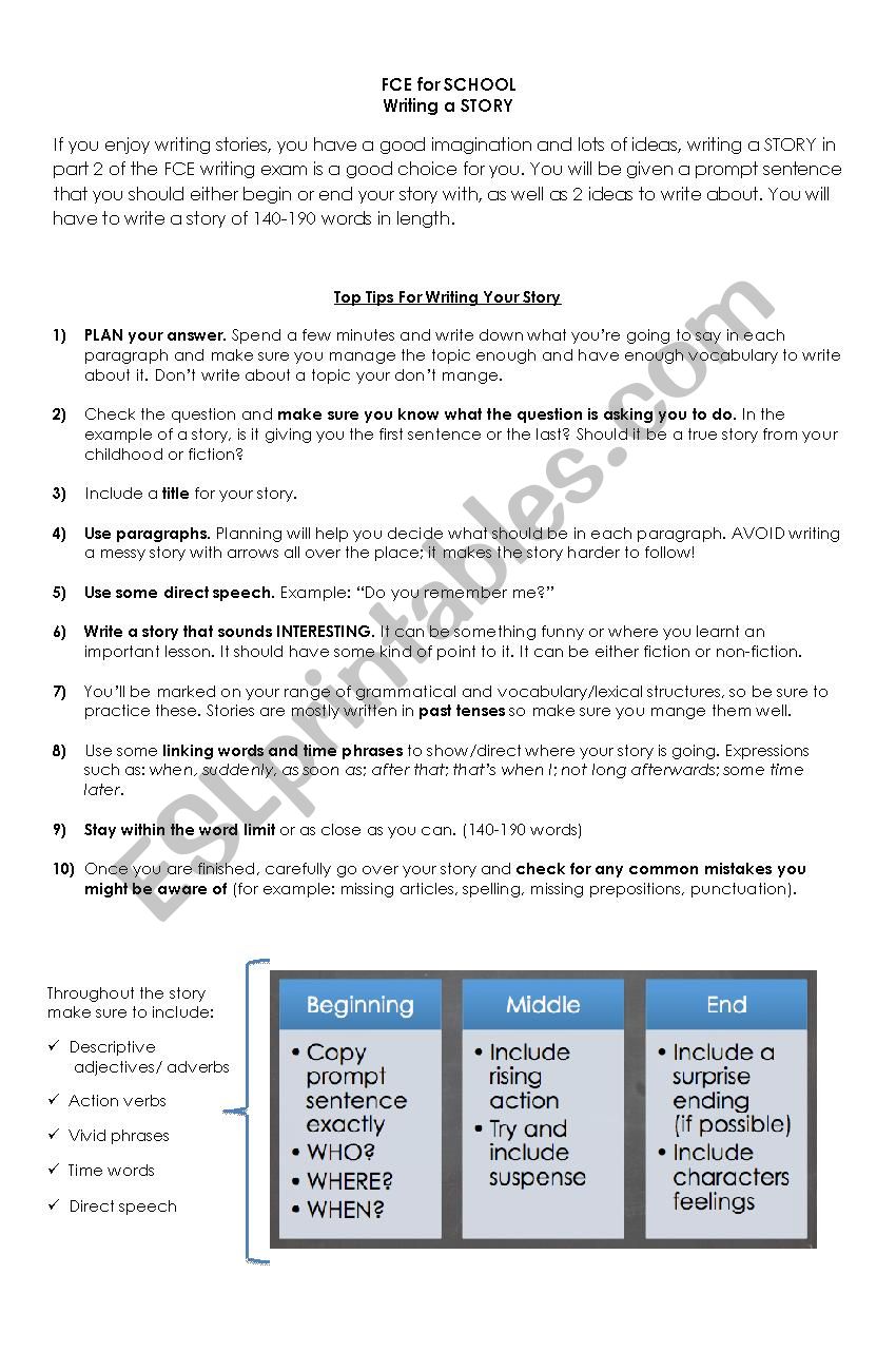 FCE Story Writing Guide ESL Worksheet By Jbf judith