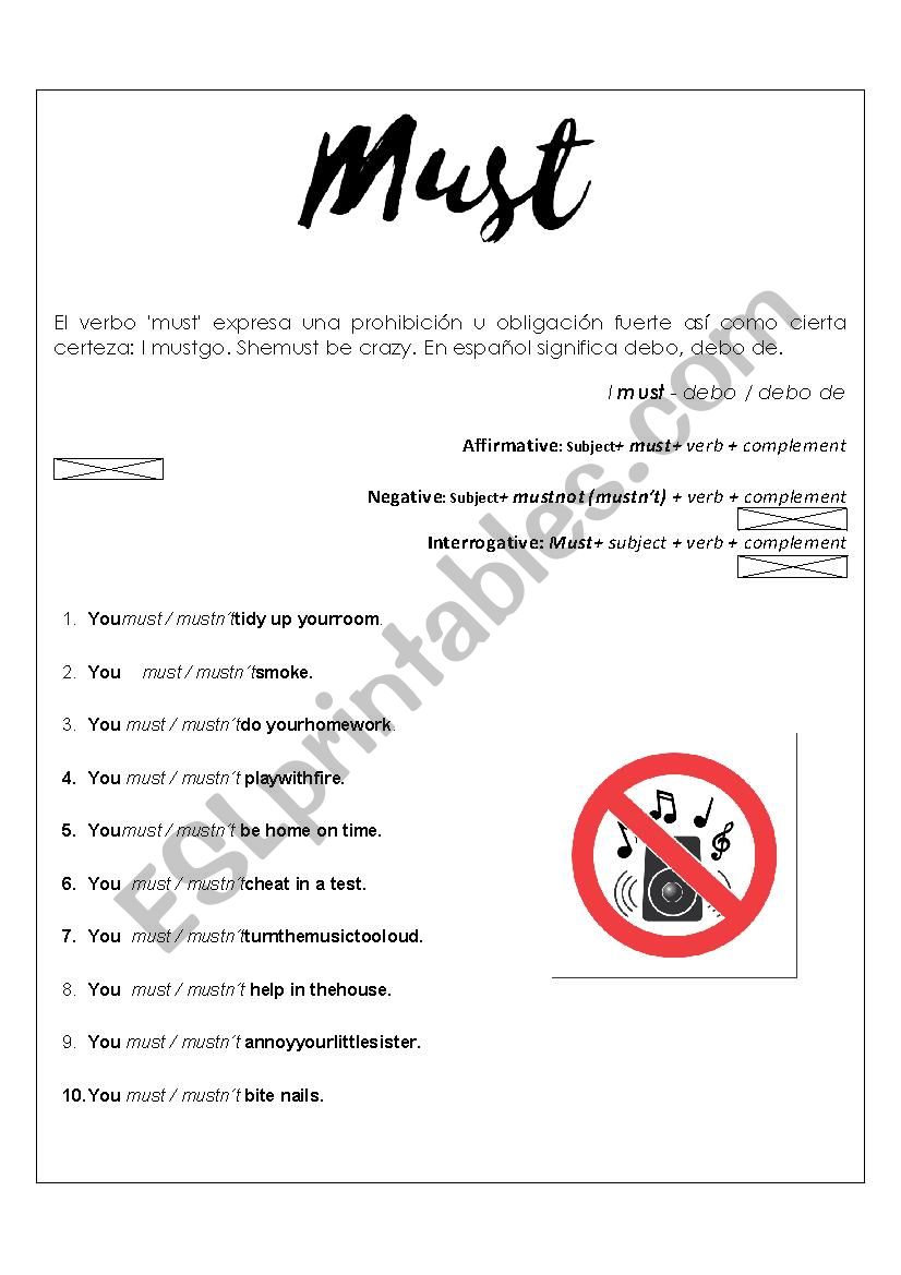 Must or Mustn´t - ESL worksheet by Perla García