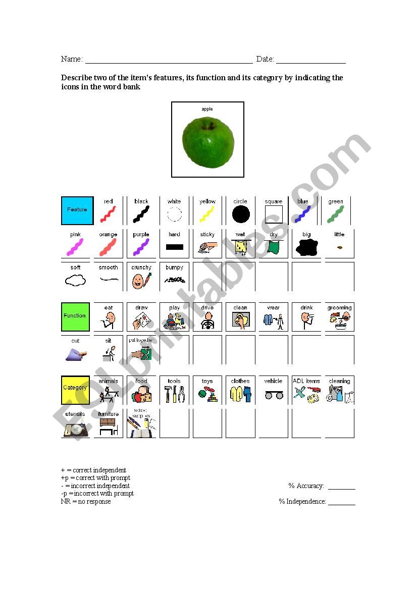 Describe apple by feature, function, and category - ESL worksheet by ... Describe apple by feature, function, and category - ESL worksheet by ...