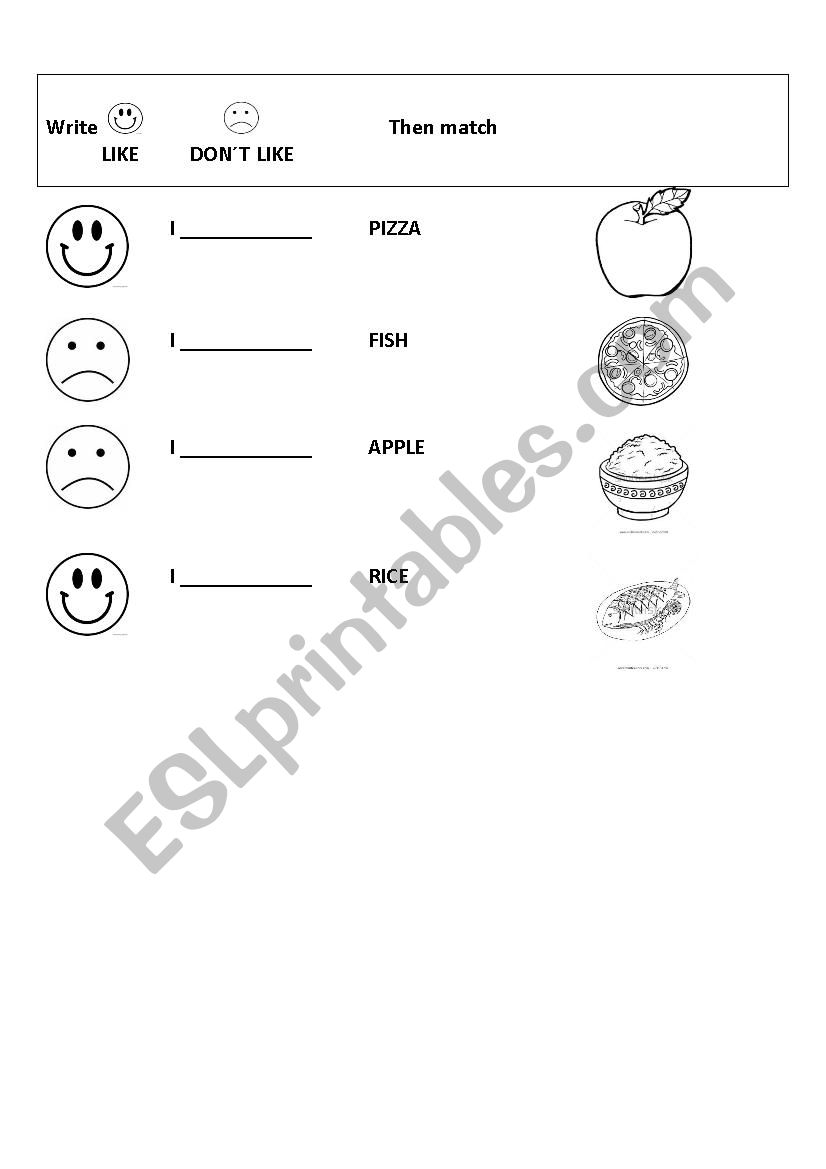 Like and don´t like- Match - ESL worksheet by moniabi