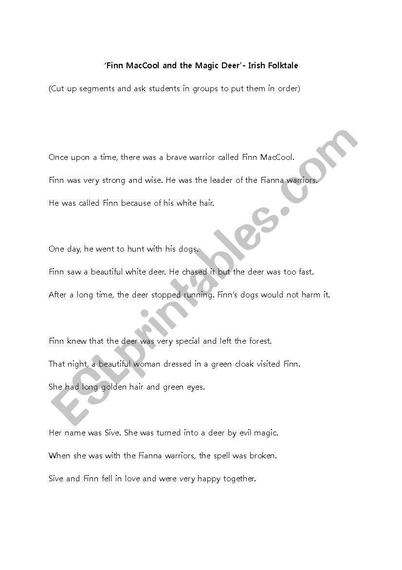Finn MacCool and the Magic Deer (Irish Folktale) - ESL worksheet by ...