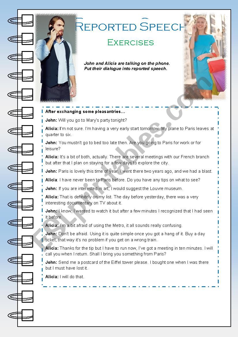 Reported Speech Dialogue Exercises For Class 10 Cbse With Answers Pdf