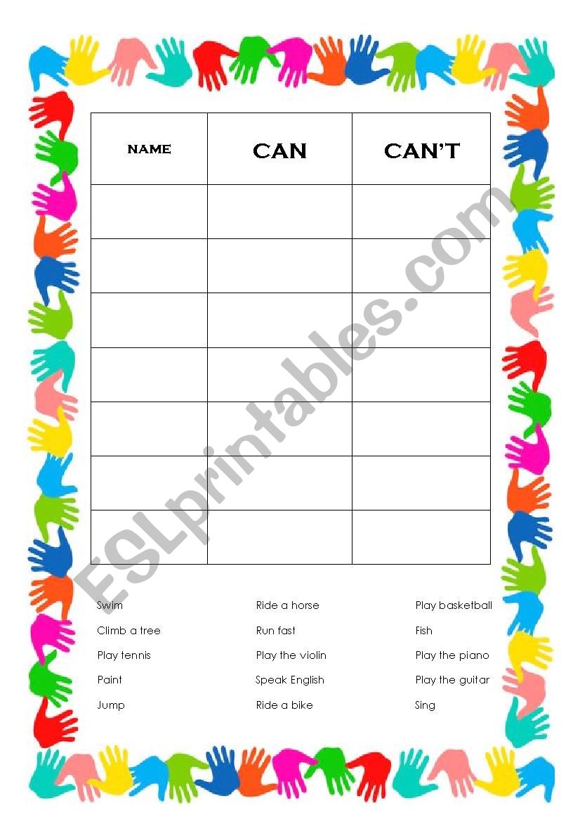 can/can´t speaking activity - ESL worksheet by ginny1078