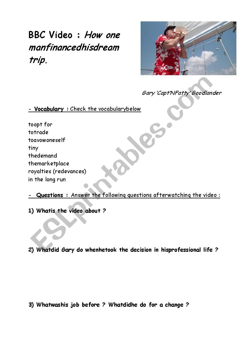 Gary´ dream job - ESL worksheet by Fress2212