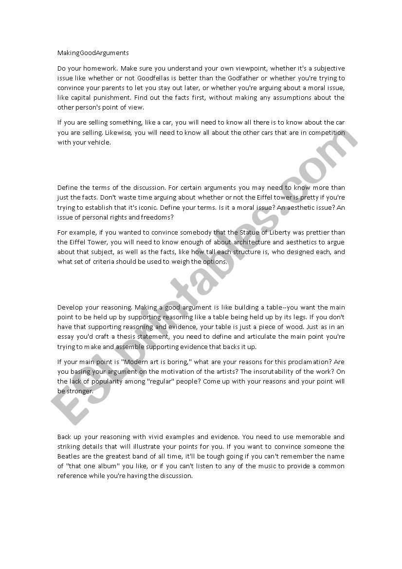 Making good arguments - ESL worksheet by ferrsol Making good arguments - ESL worksheet by ferrsol