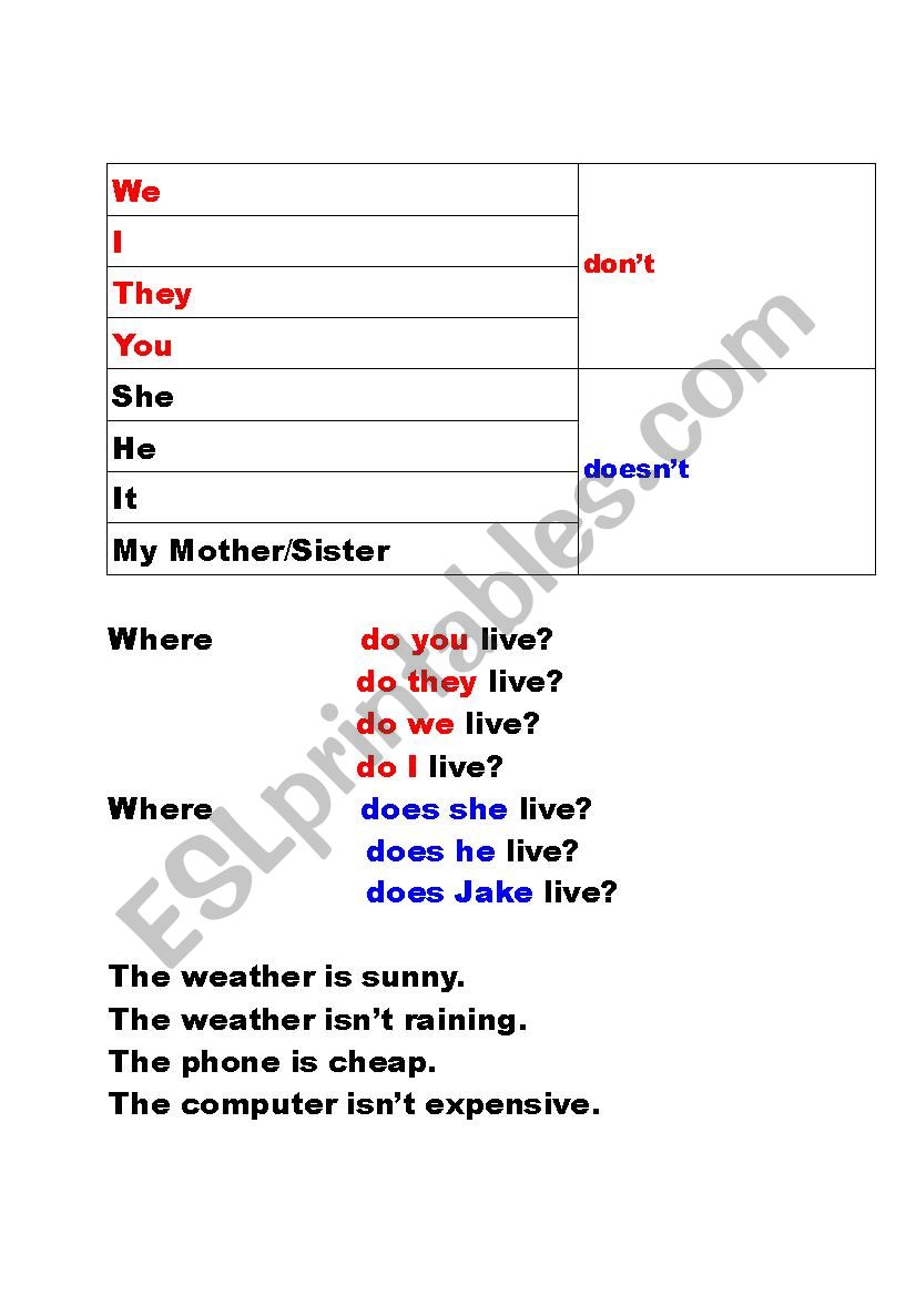 Do, Does. Does, Doesn´t- Grammar Worksheet - ESL worksheet by superally82