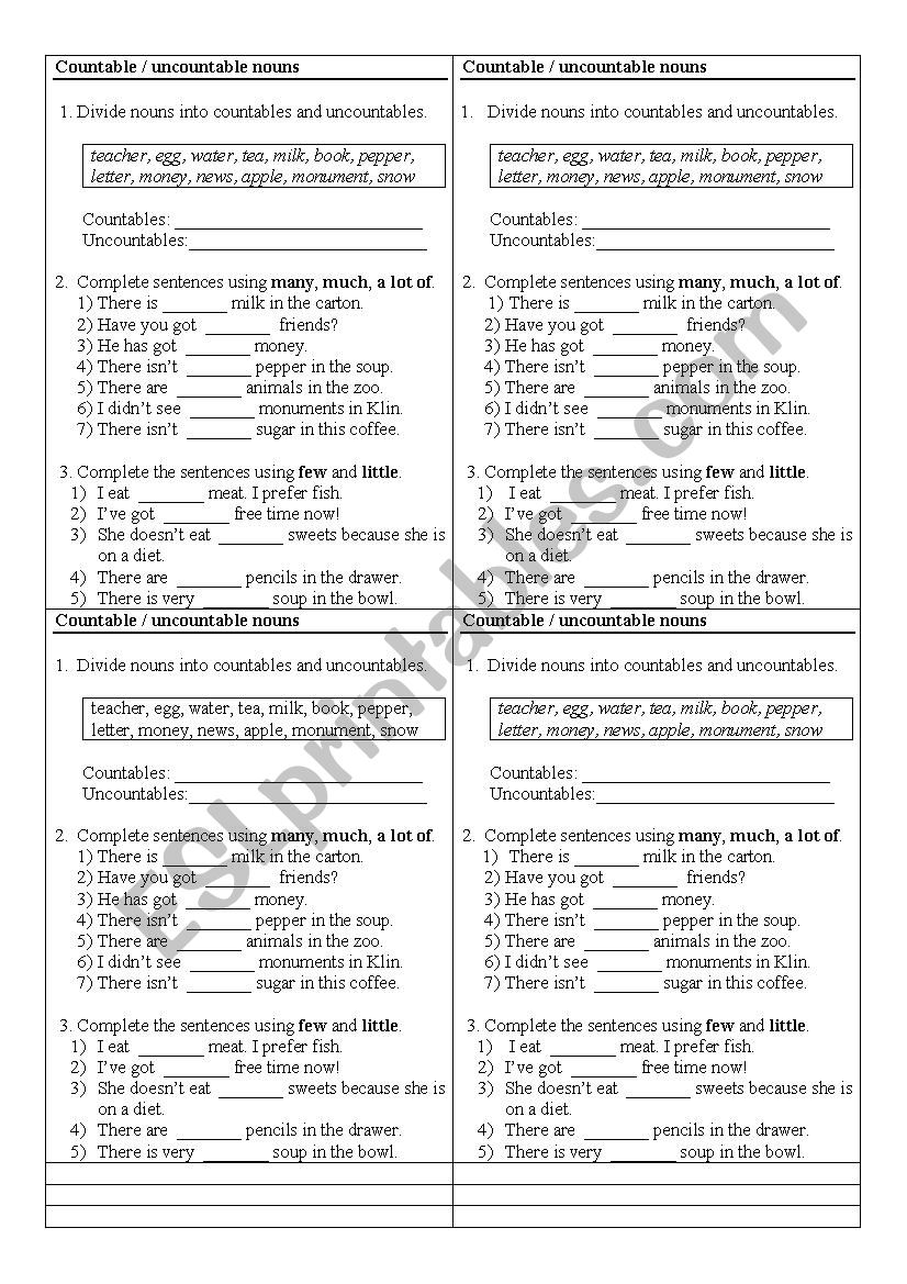 Using of few , little, many, much, a lot of - ESL worksheet by kotova ...