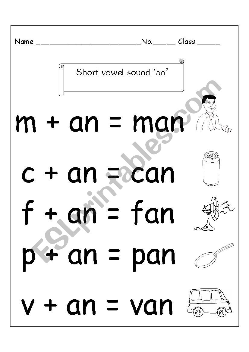 Phonics ´an´ short vowel sound - ESL worksheet by Nutcharat