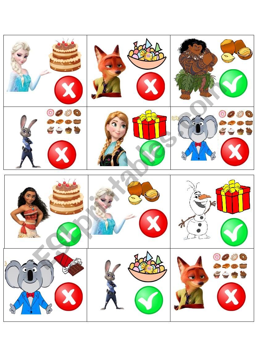 Likes and dislikes game (describing what the characters of different ...