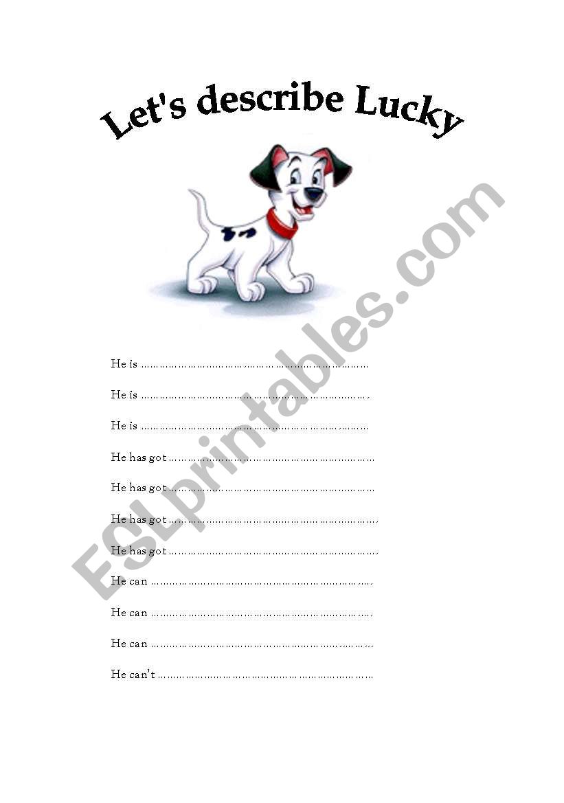 English worksheets: Let´s describe Lucky