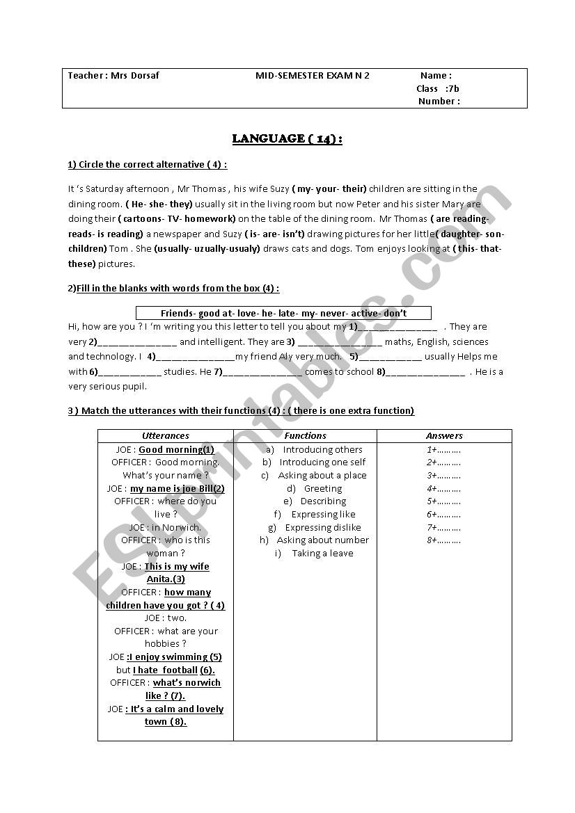mid_ semester exam N°2 - ESL worksheet by dorsafthraya