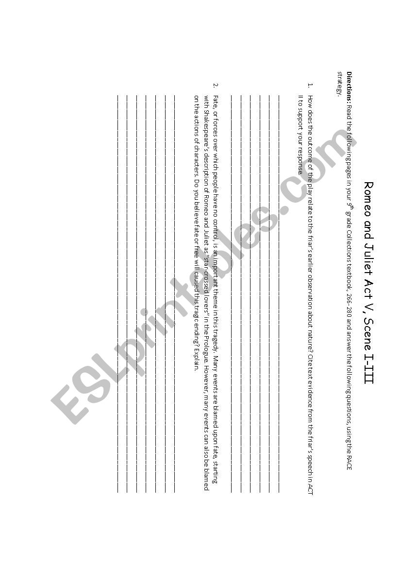 Romeo and Juliet ACT V, Scene I-III - ESL worksheet by Yreed86