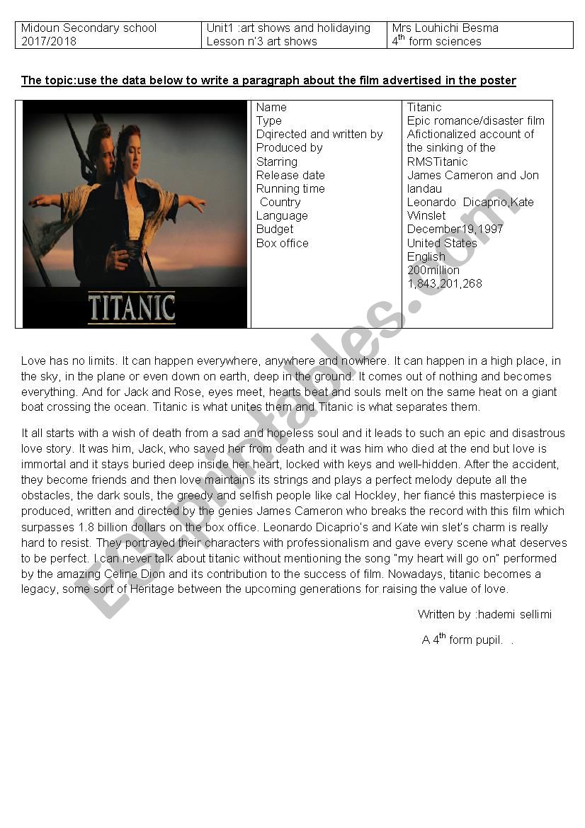 unit n1:art shows and holidaying lesson n´3:art shows - ESL worksheet ...