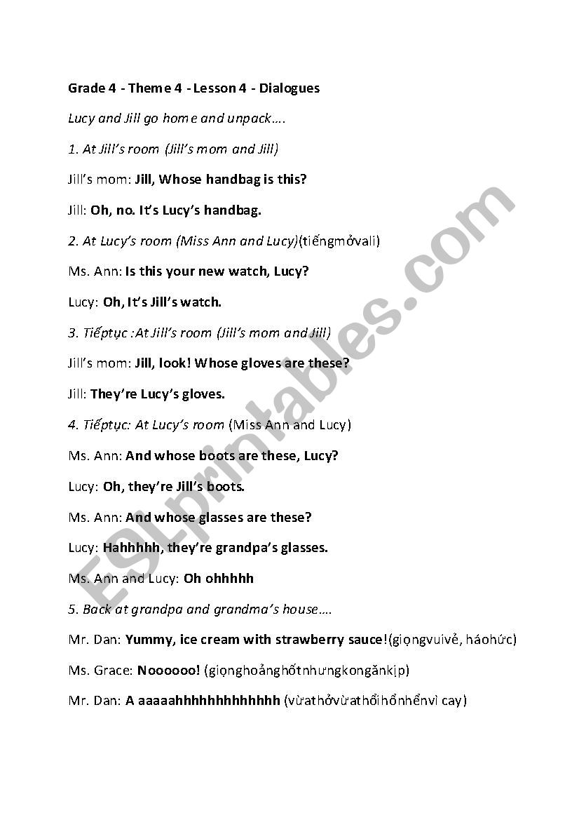 Clothes Dialogue "Whose handbag is this? It´s my handbag" - Grade 4 ...