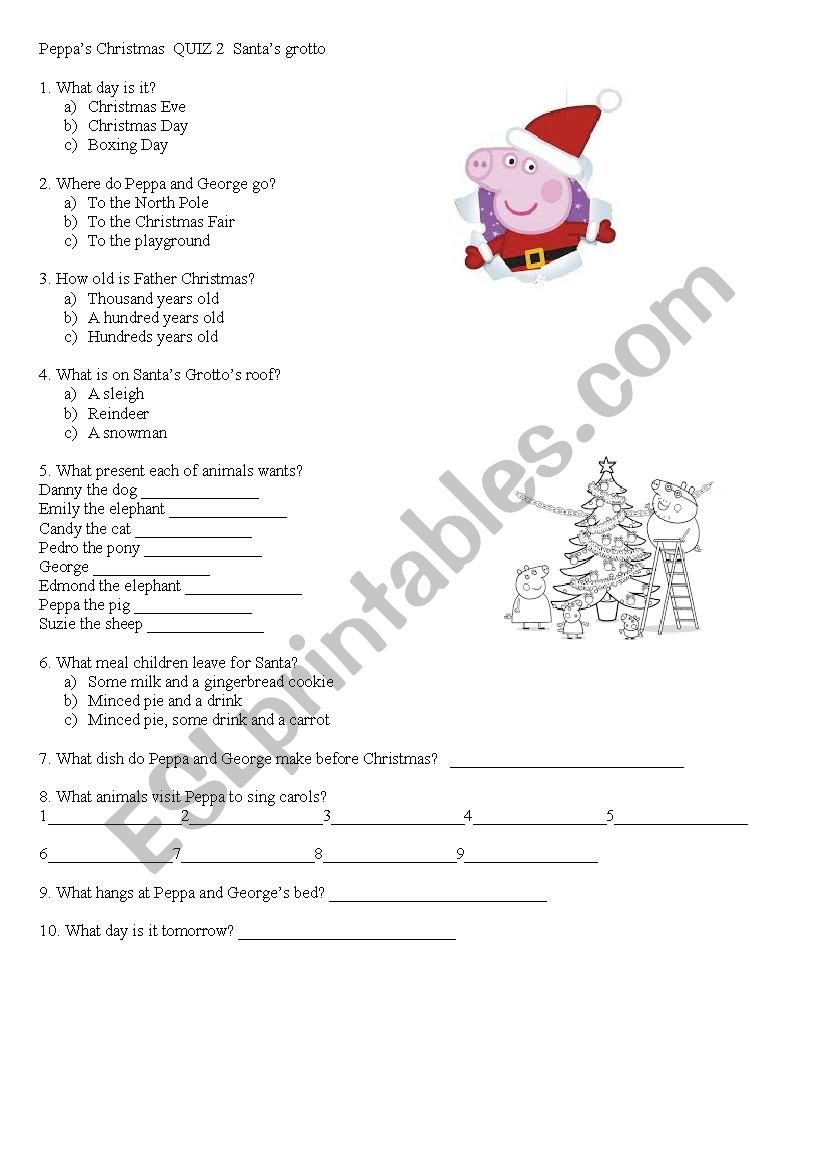 Peppa Pig´s christmas quiz 2 santa´s grotto - ESL worksheet by mati.rowce