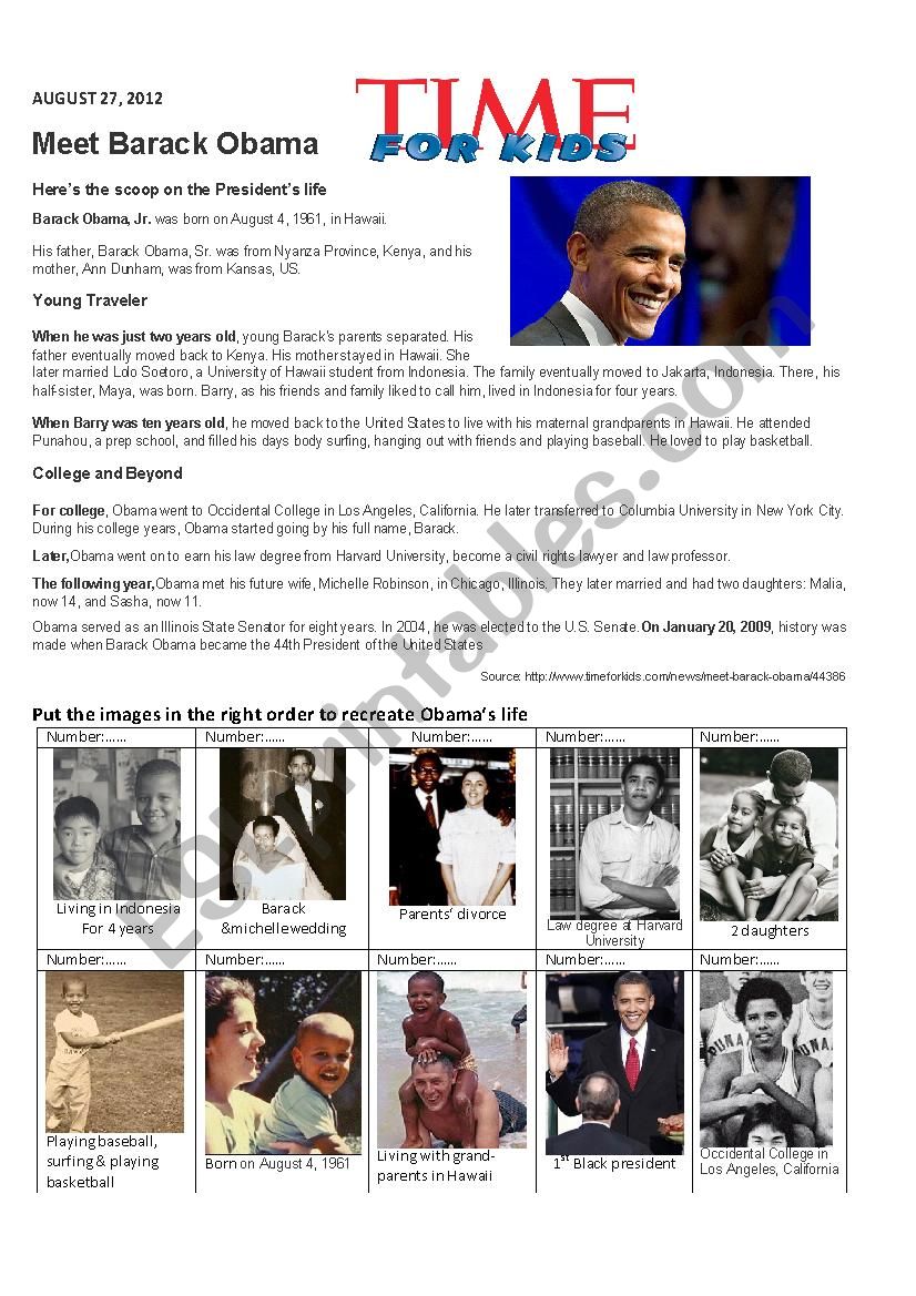 ObamaÂ´s biography - ESL worksheet by Eglantine232