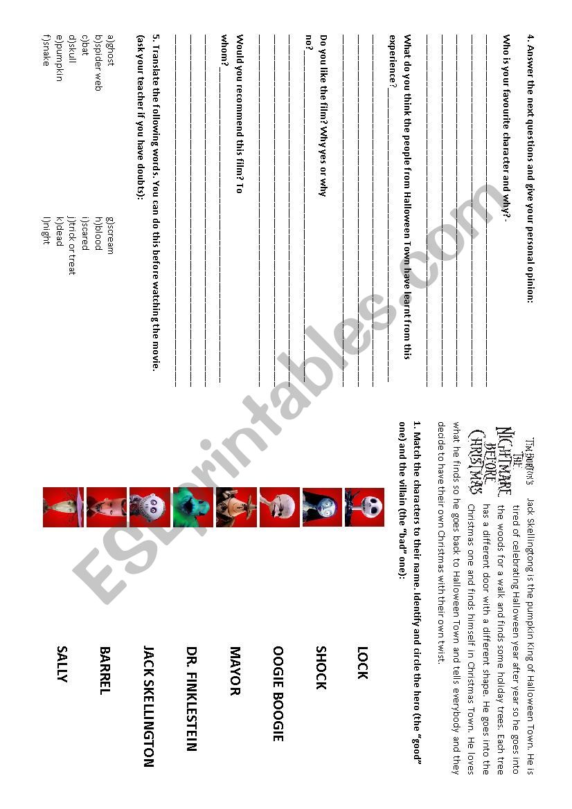 The Nightmare Before Christmas - ESL worksheet by Mariatocmar
