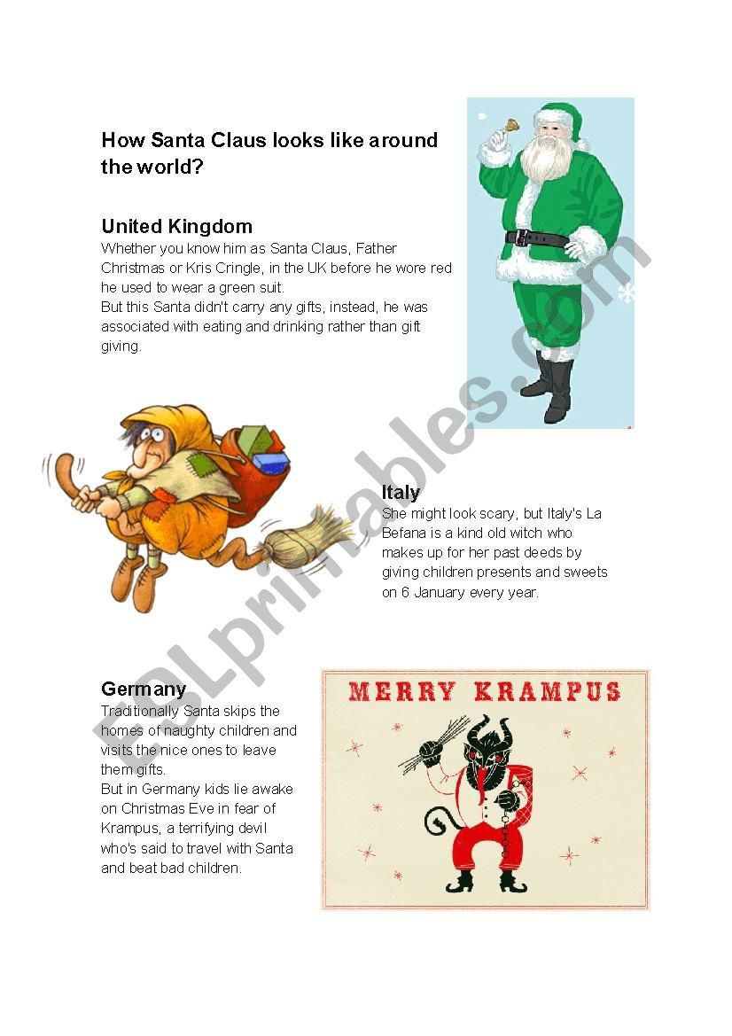 Santa around the globe - ESL worksheet by JihanC