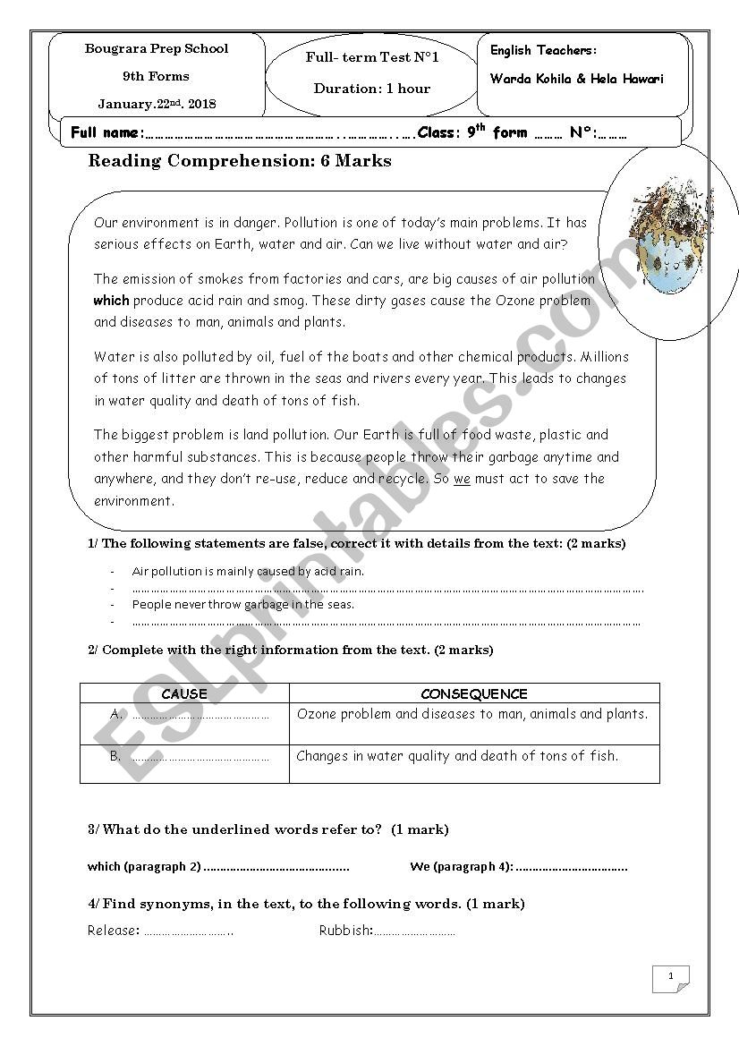 Full-Term-test N°1 - ESL worksheet by rosedelile