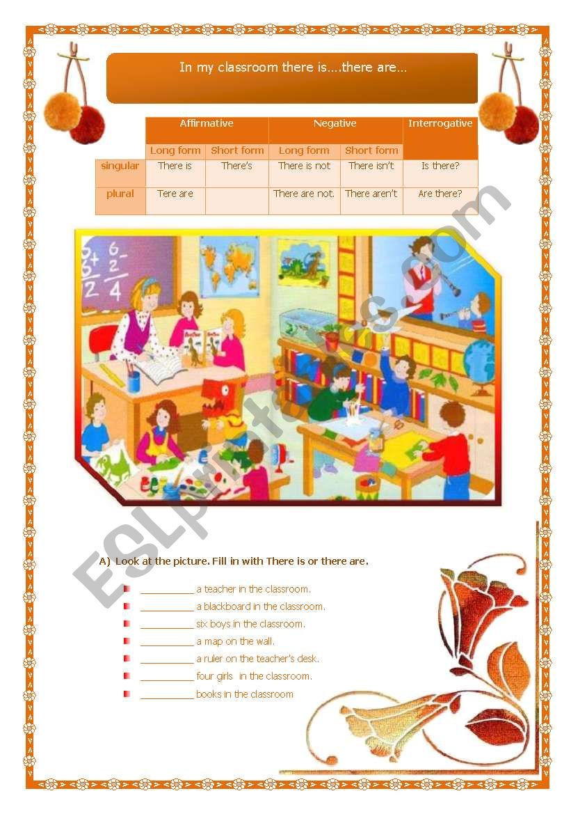 In my classroom there is….there are… (06.08.08) - ESL worksheet by vanda51
