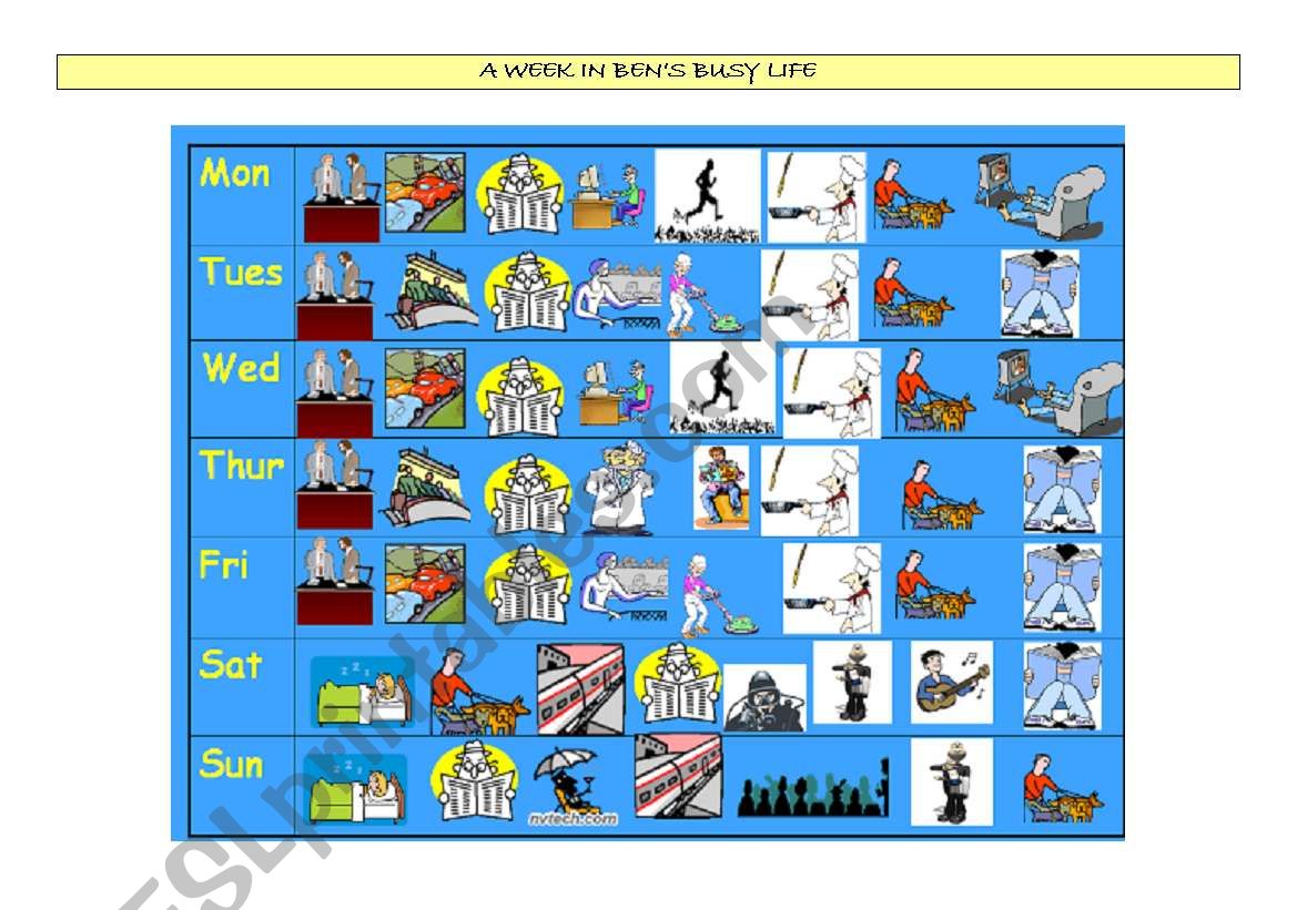 A week in Ben´s busy life (Part 1) - ESL worksheet by crisholm
