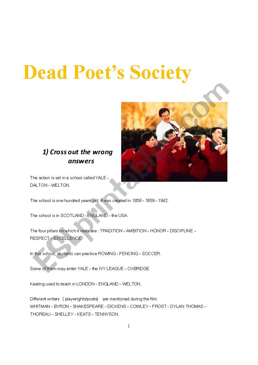 Dead Poet´s Society - ESL worksheet by Cariboo