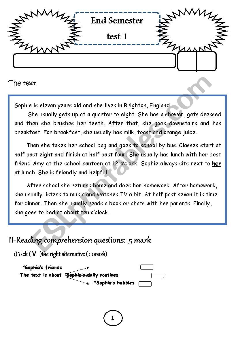End of semester test N°1 - ESL worksheet by majdoub