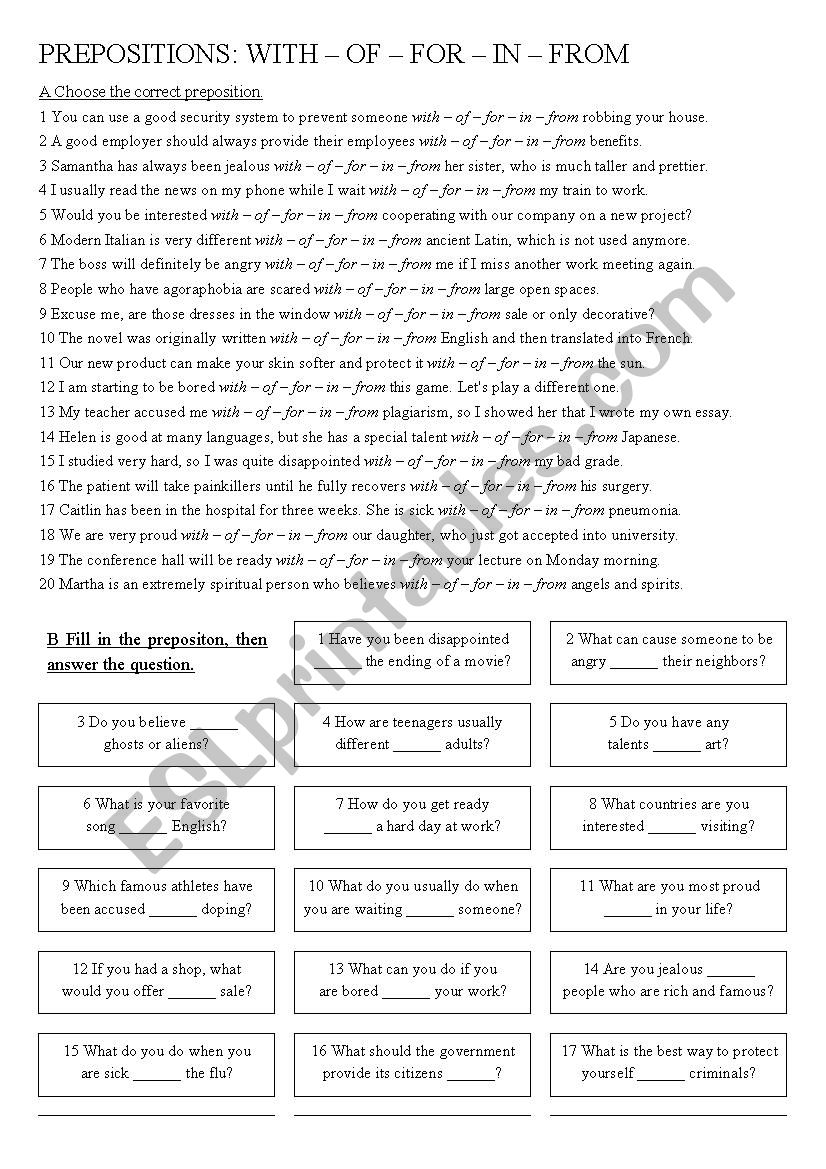 Mixed prepositions - ESL worksheet by EvaLore Mixed prepositions - ESL worksheet by EvaLore