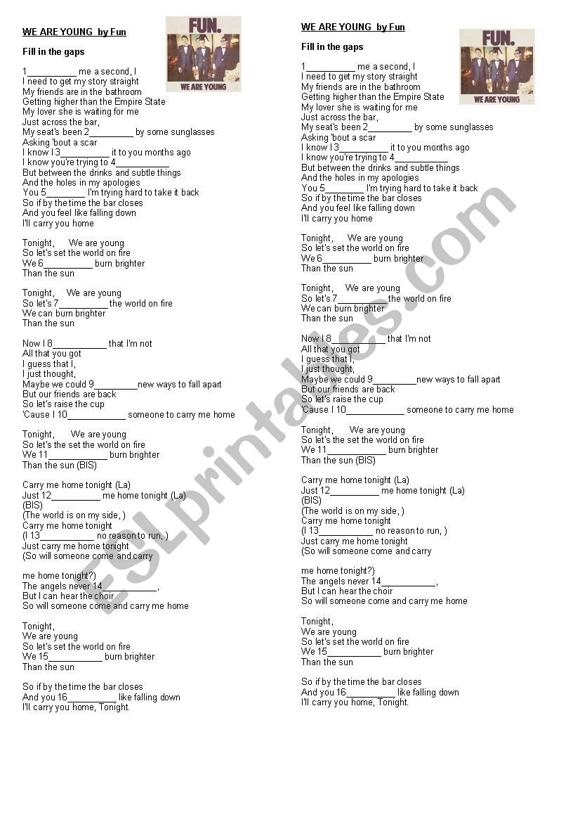 Song "We´re young" by Fun - ESL worksheet by fgsanzm
