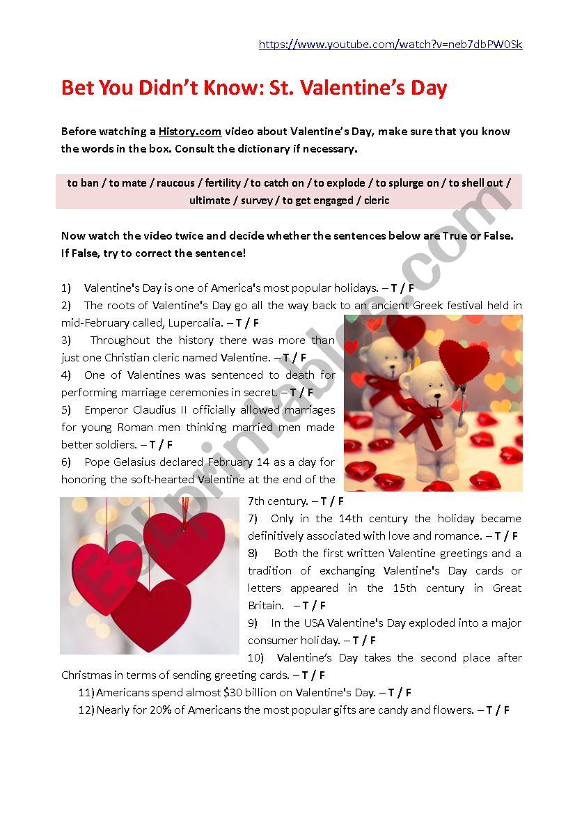 BET YOU DIDN´T KNOW: ST. VALENTINE´S DAY - ESL worksheet by snowdrop1981