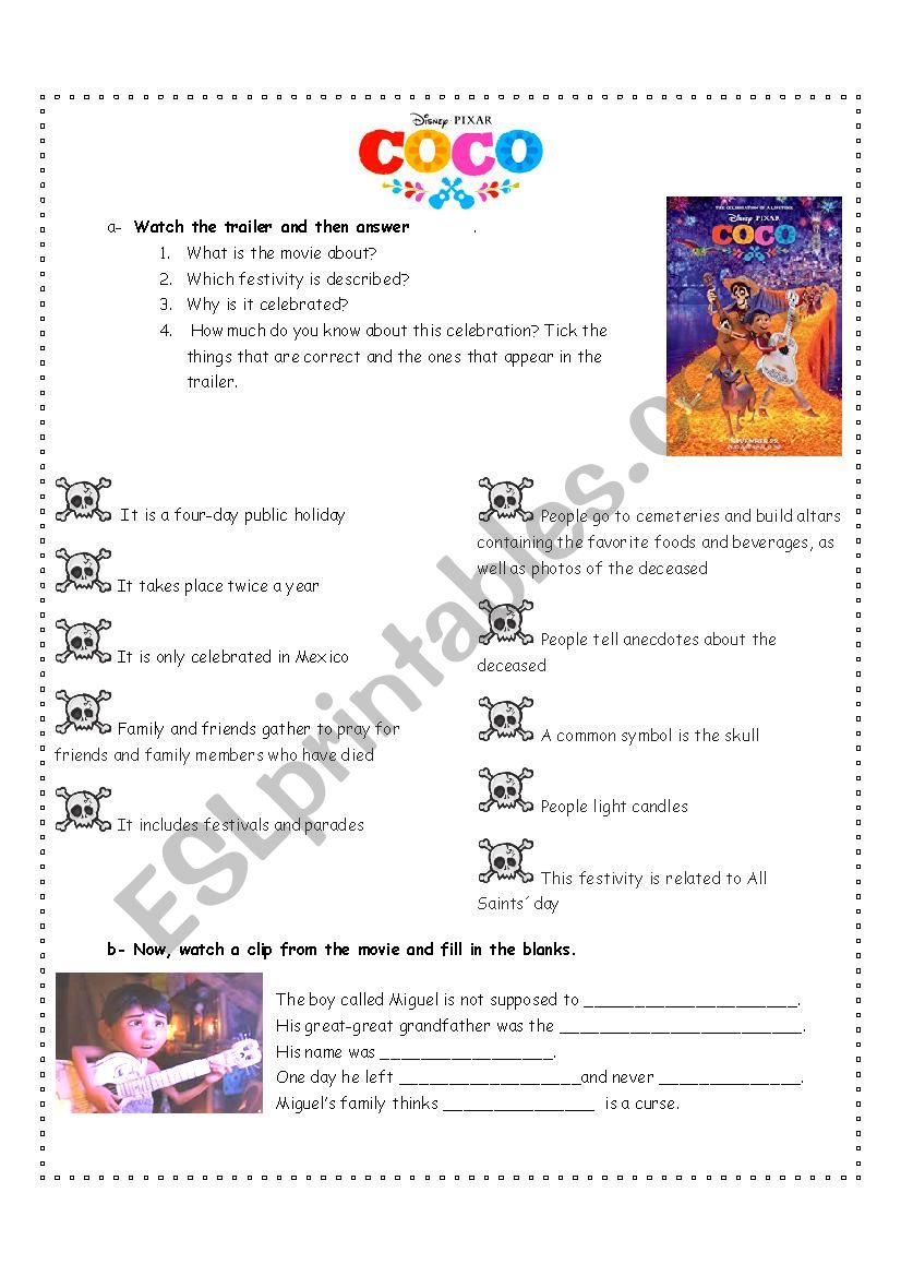 Coco ESL Worksheet By Gabriela P
