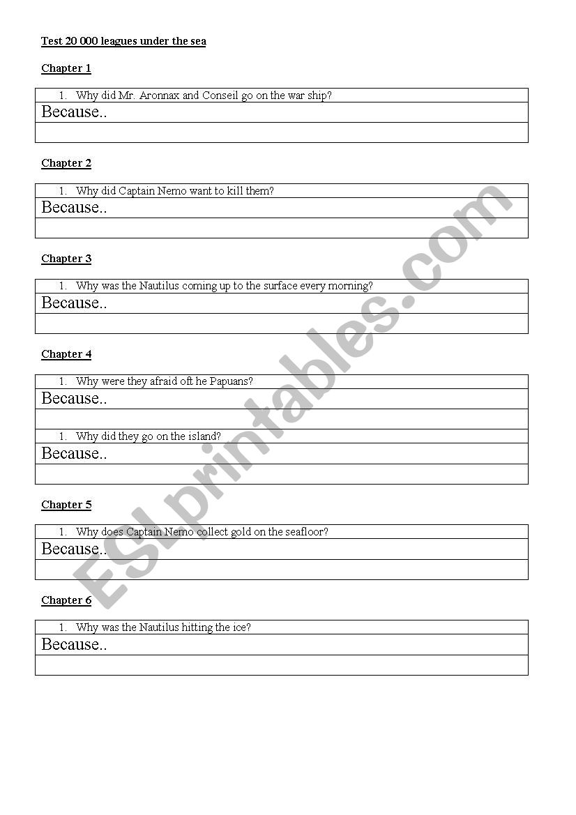 20 000 leagues under the sea test - ESL worksheet by mundele76