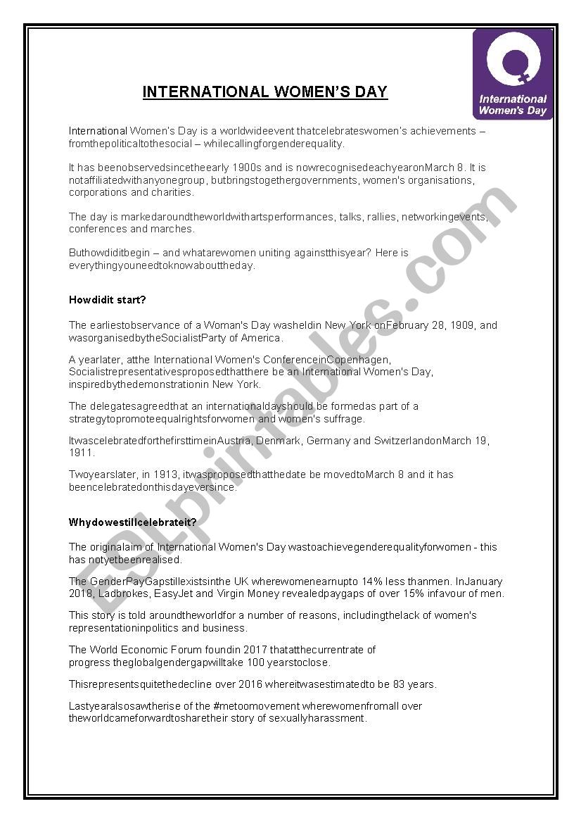 International Women´s Day - ESL worksheet by ssindy94