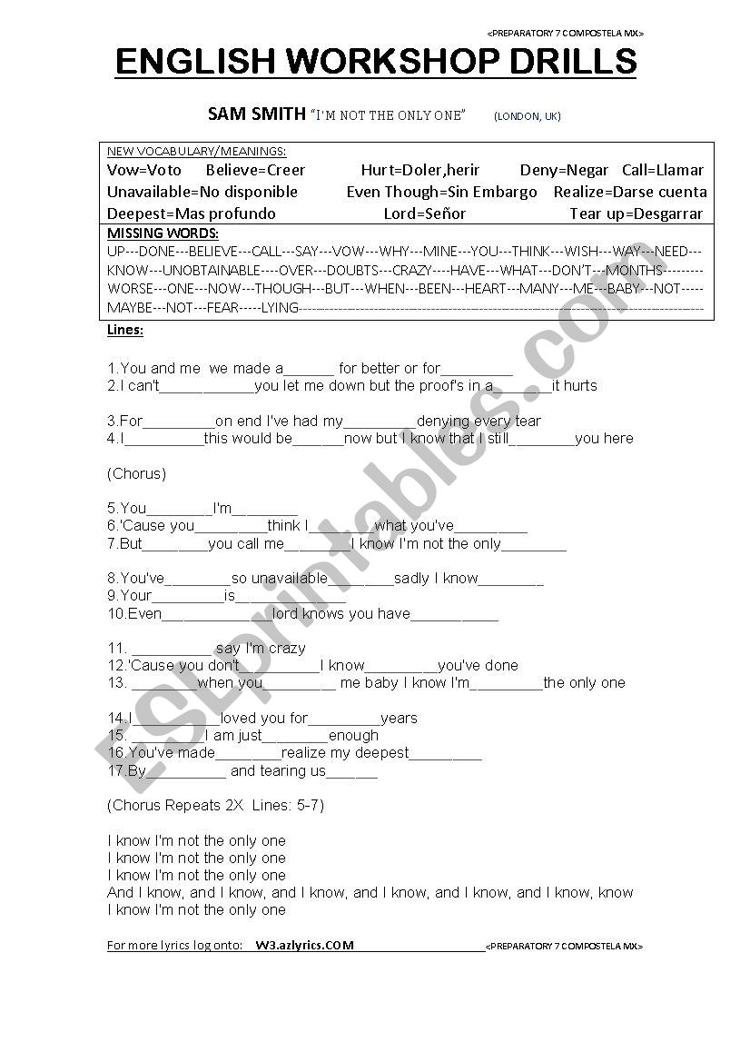 SAM SMITH I´M NOT THE ONLY ONE - ESL worksheet by RUPHLES