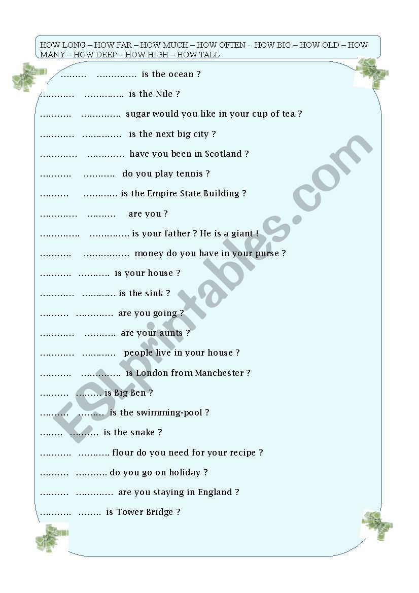 HOW LONG HOW FAR HOW HIGH And More ESL Worksheet By