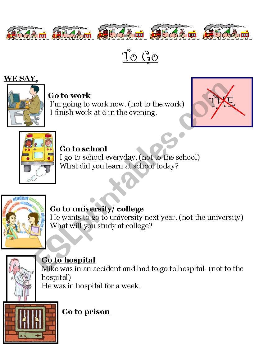 The verb- to go- when to use ´the´ and when not to - ESL worksheet by ...
