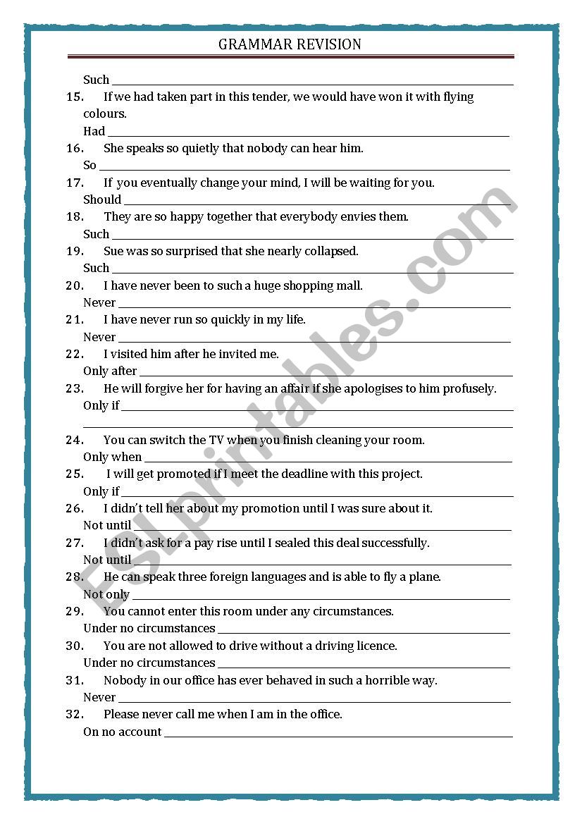 Grammar Revision Inversion 1 Esl Worksheet By Keyeyti GRAMMAR QUIZ