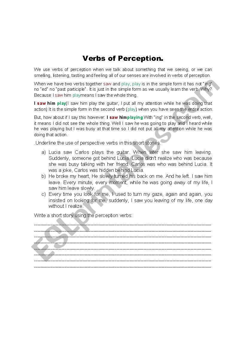 Perception´ Verbs - ESL worksheet by Tulio D