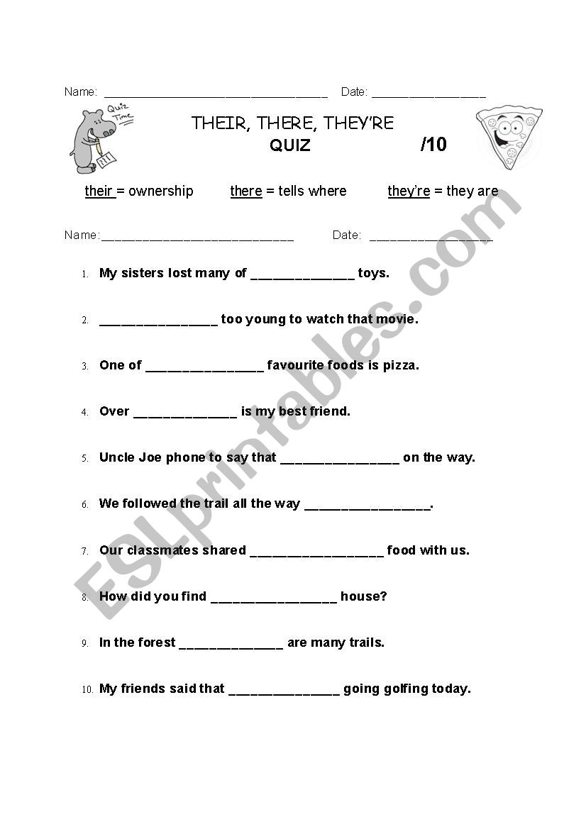 Their/There/They´re Quiz - ESL worksheet by laurieann