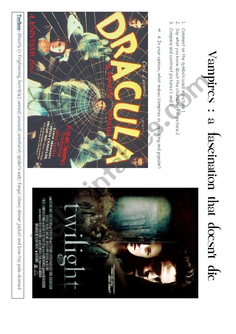 Vampires : a fascination that doesn´t die - ESL worksheet by kronine1