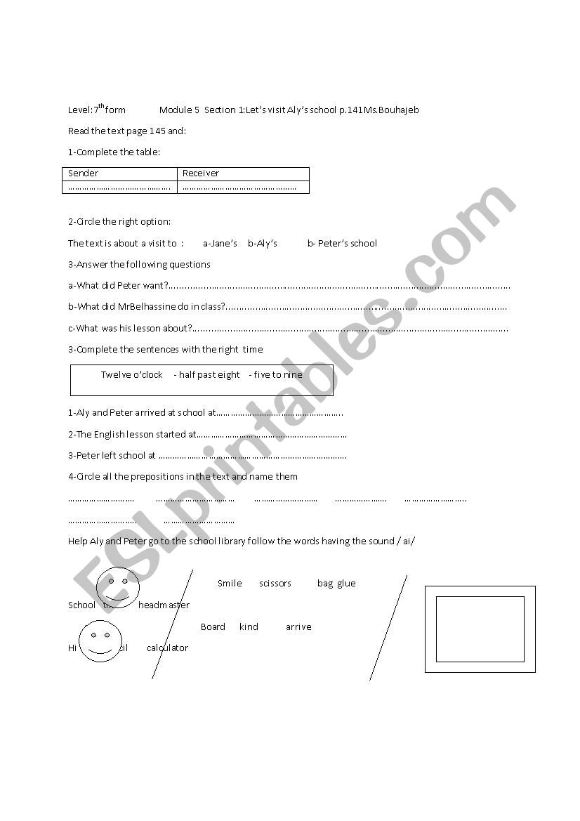 section 1 module 5 lets visit aly school - ESL worksheet by imenaziz section 1 module 5 lets visit aly school - ESL worksheet by imenaziz