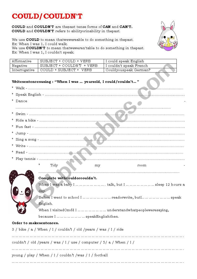 Could or couldn´t - ESL worksheet by PYR79