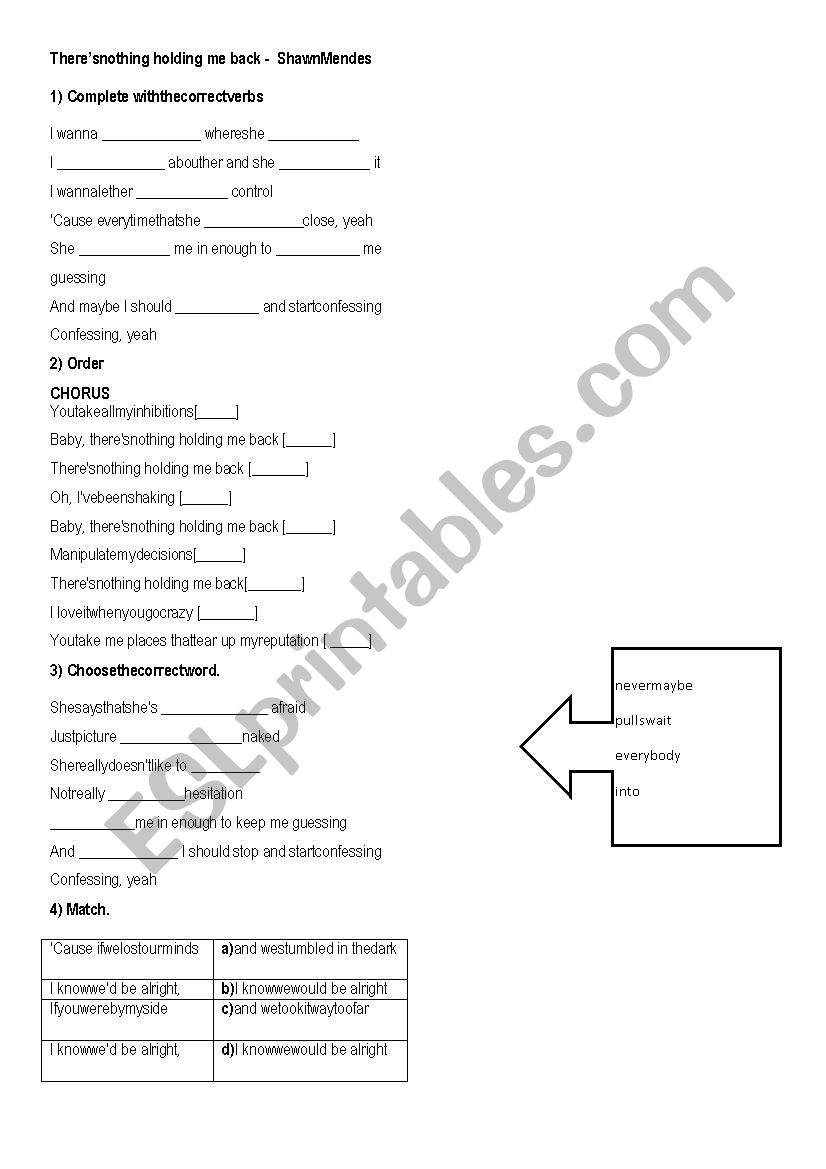 There´s Nothing Holding me Back - ESL worksheet by meliddiaz