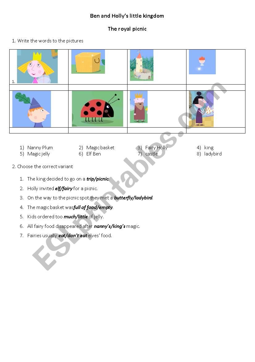 Ben and Holly´s Little Kingdom (The Royal Picnic) - ESL worksheet by ermata